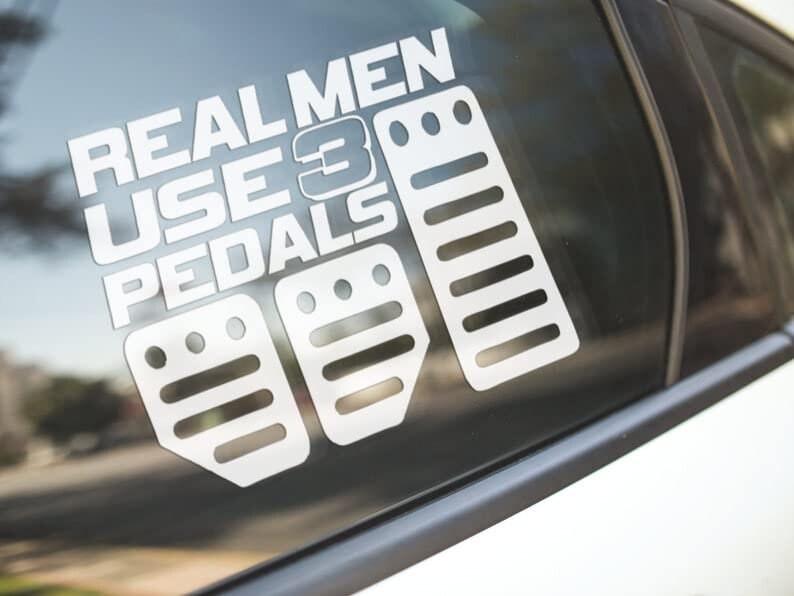 Real men use 3 pedals vinyl car truck decal, standard stick shift deca ...